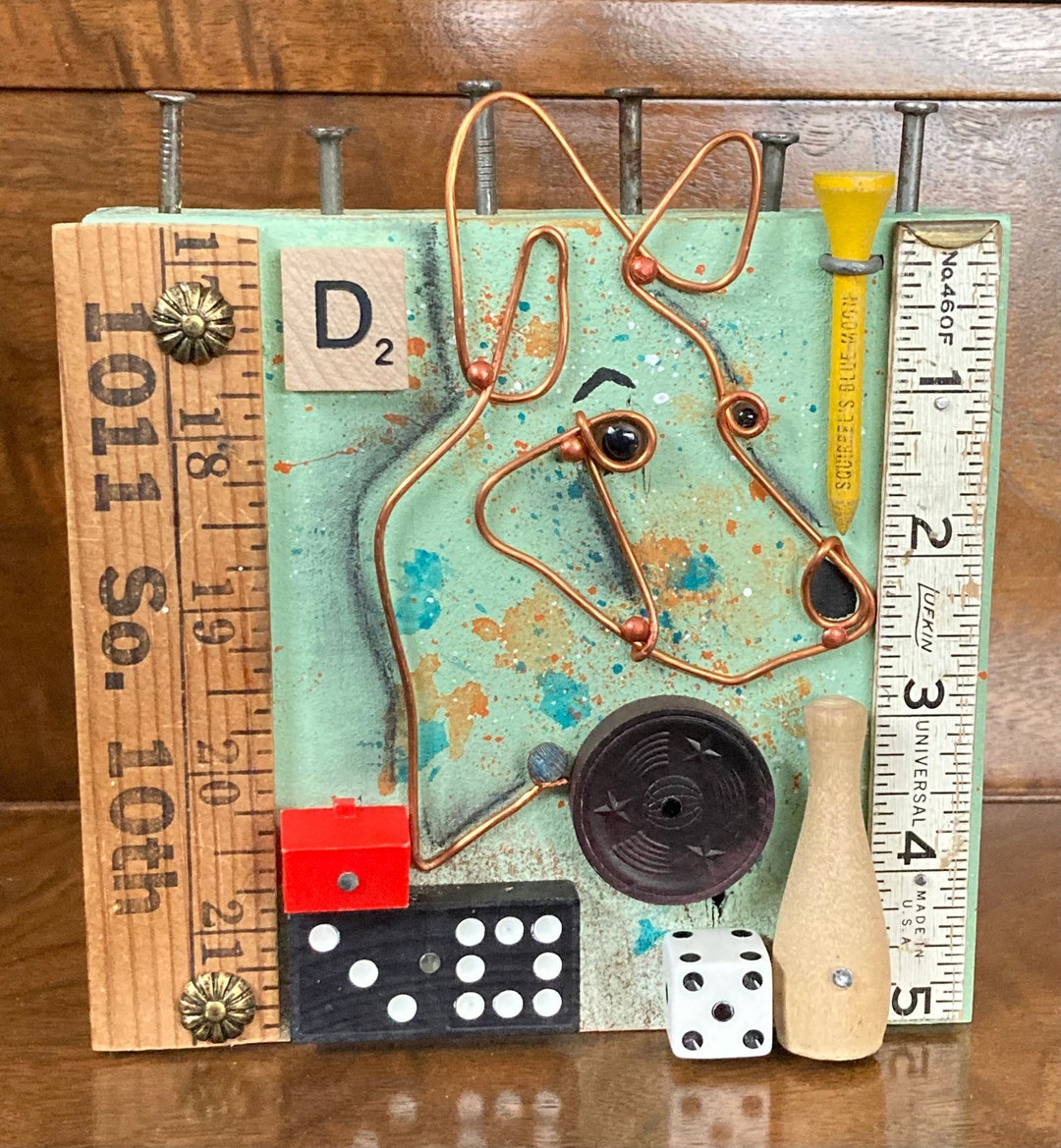 Found Object Assemblage ART "playing by the Rules" One of a Kind Unique ...