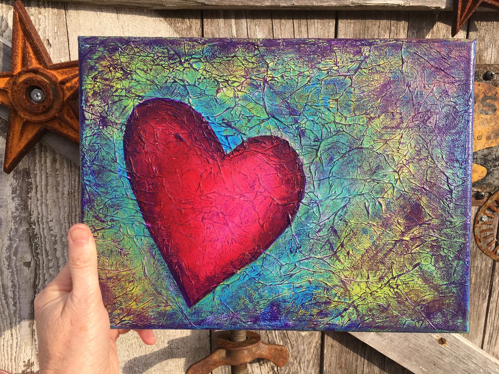 Original Acrylic Textured Heart Paintingmultifaceted Heart 9x12 Canvas ...