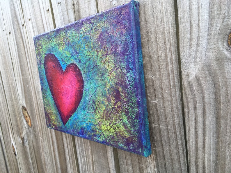 Original Acrylic Textured Heart Paintingmultifaceted Heart 9x12 Canvas ...