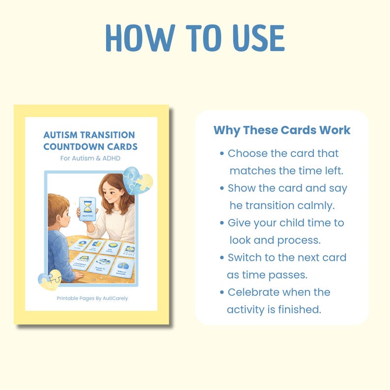 Autism & ADHD Transition Countdown Cards – Visual Timer (printable PDF ...