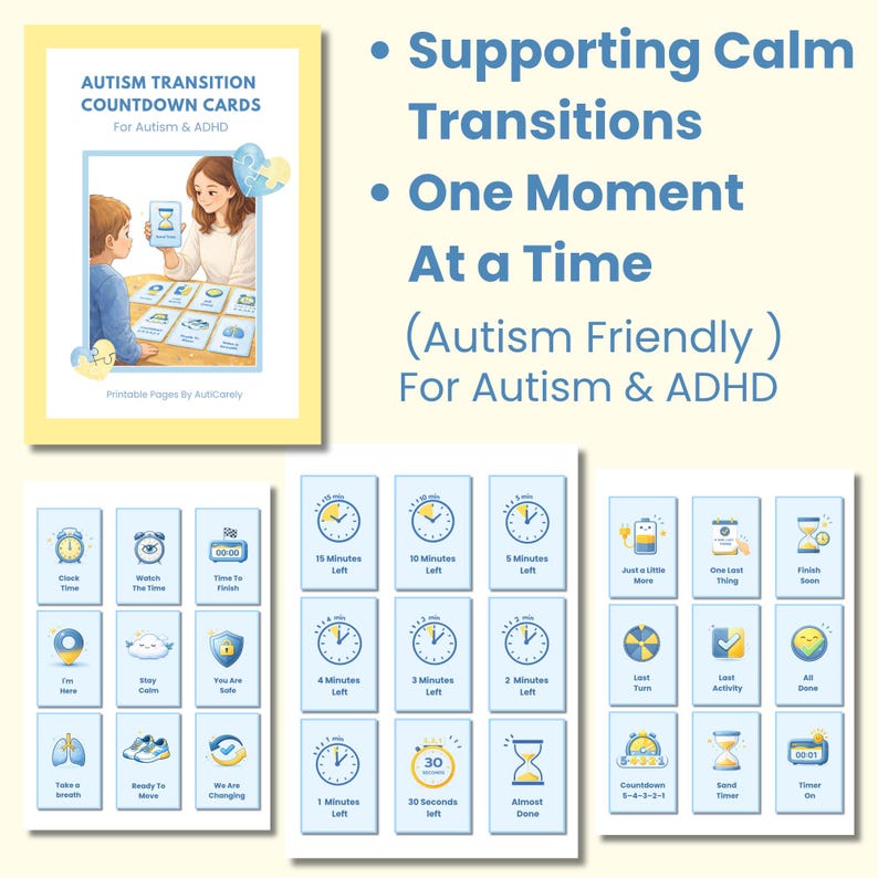 Autism & ADHD Transition Countdown Cards – Visual Timer (printable PDF ...