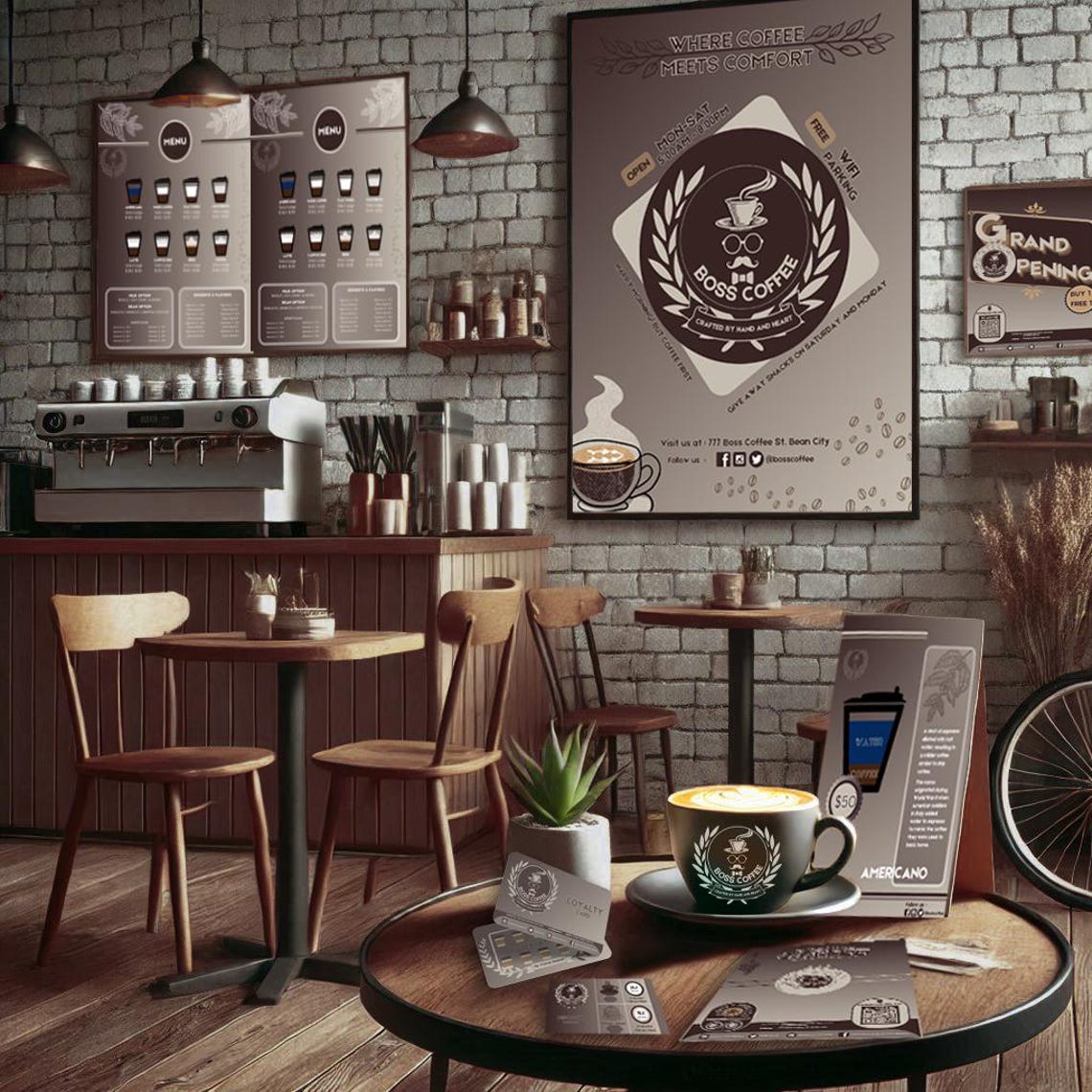 Editable Coffee Shop Canva Templates Bundle for Small Businesses: Logo ...