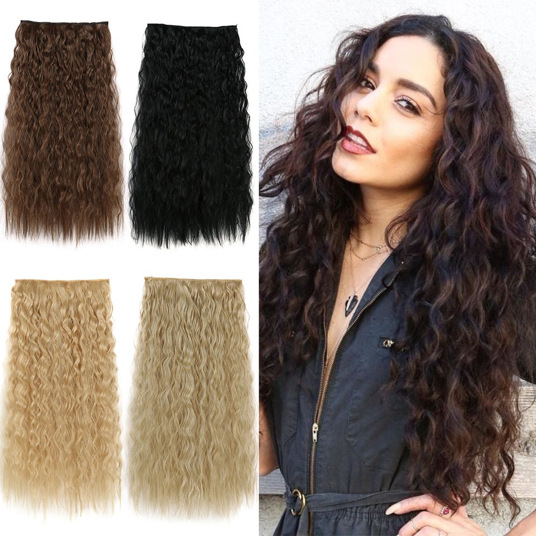Long Clips in Hair Extension Synthetic Natural Hair Water Wave Blonde ...
