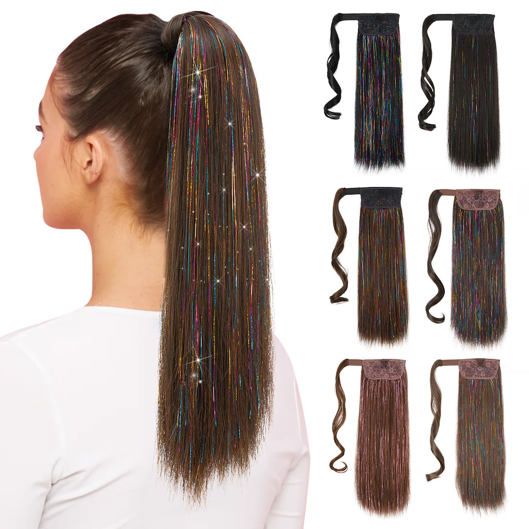 Daily Synthetic Straight Clip in Ponytail Hair Tinsel Kit Strands Fake ...