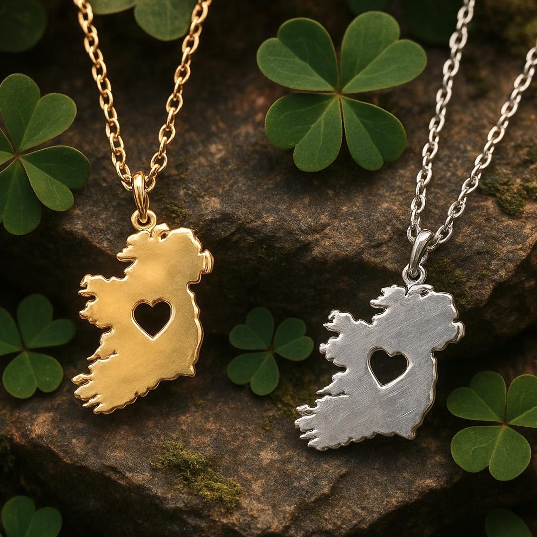 Map of Ireland Necklace Set – Irish Map Gold & Silver Stainless Steel ...