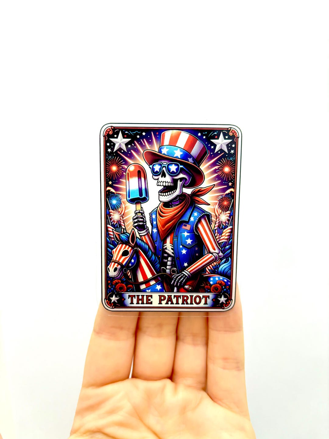 Patriot Skeleton Tarot Card Sticker: Funny 4th of July USA Vinyl - Etsy