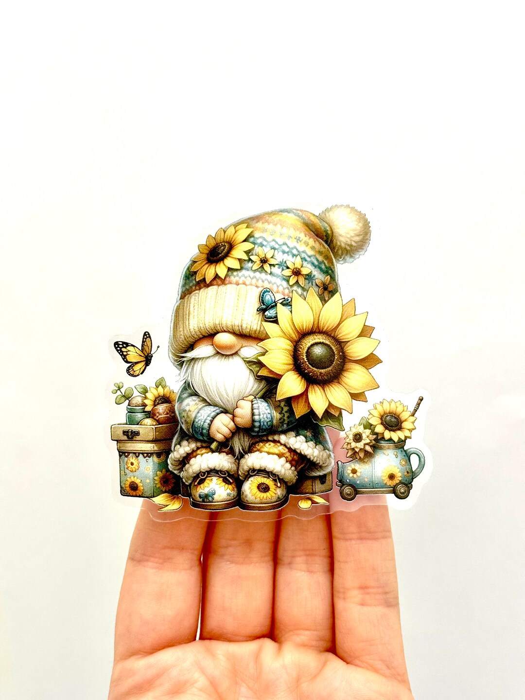 Watercolor Sunflower Gnome Sticker - Spring Garden Decor - Etsy