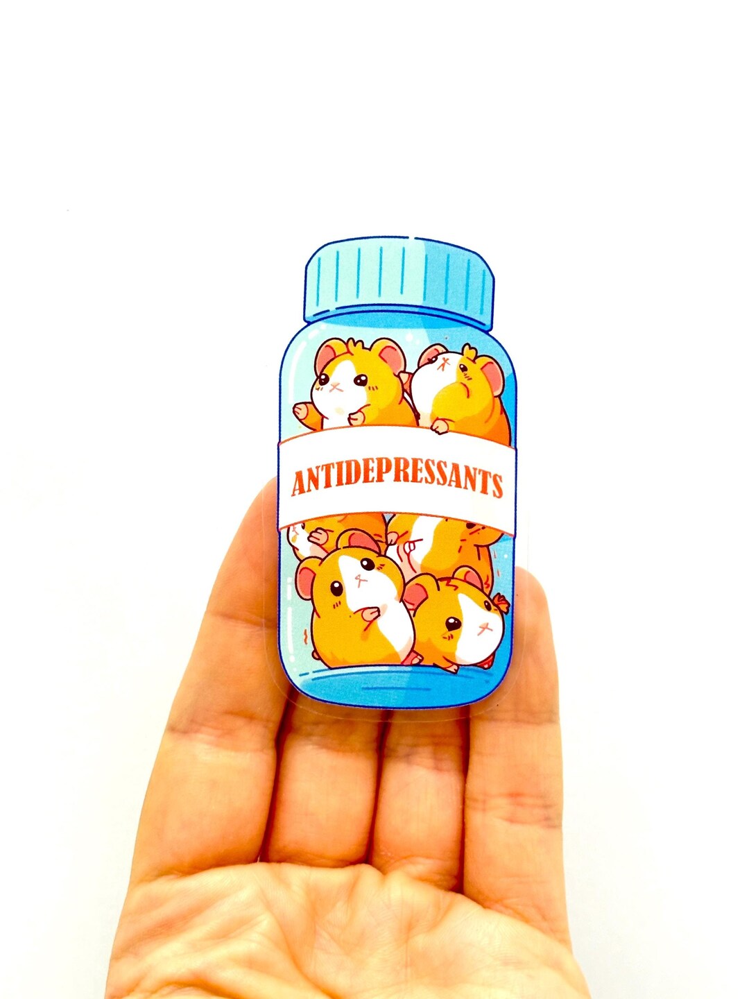 Cute Antidepressant Pets Stickers Kawaii Animal in Pill Bottle Cartoon ...