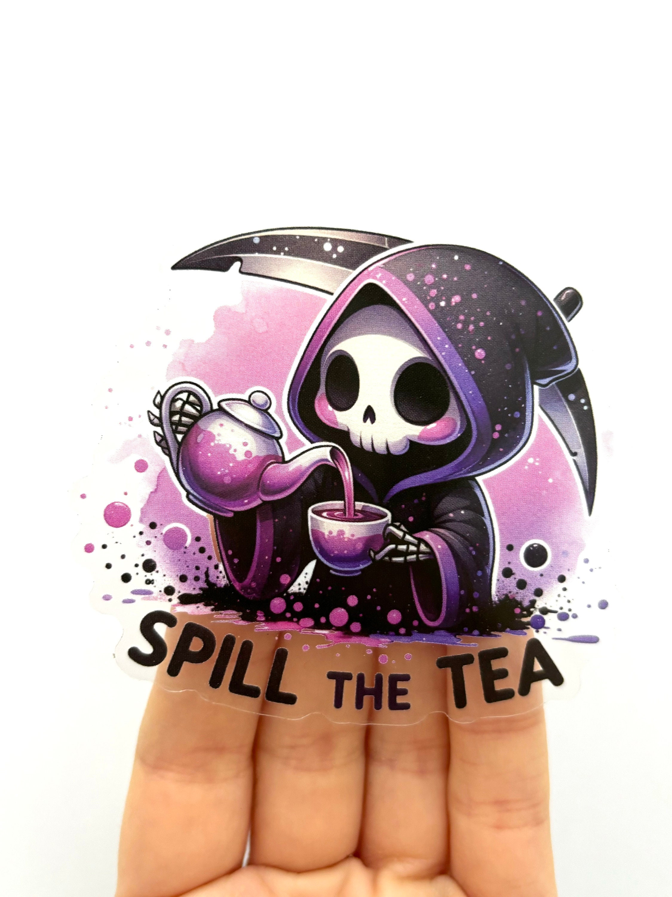 Spill the Tea Sticker Funny Grim Reaper Sticker Cute Grim Reaper Vinyl ...