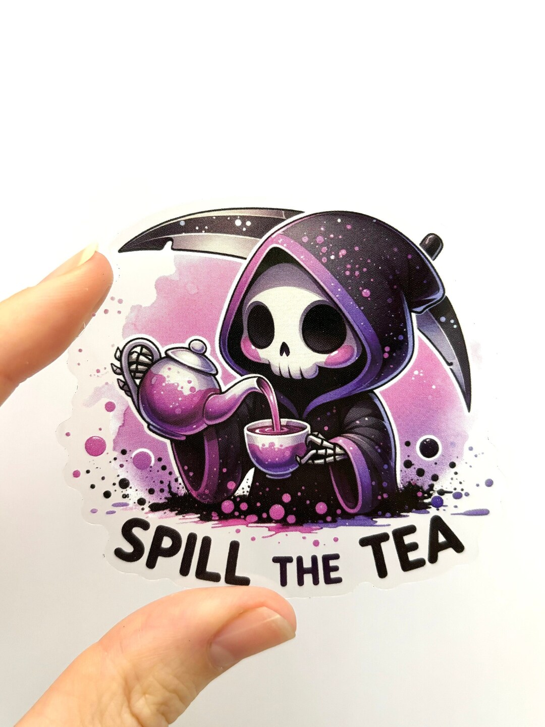 Spill the Tea Sticker Funny Grim Reaper Sticker Cute Grim Reaper Vinyl ...