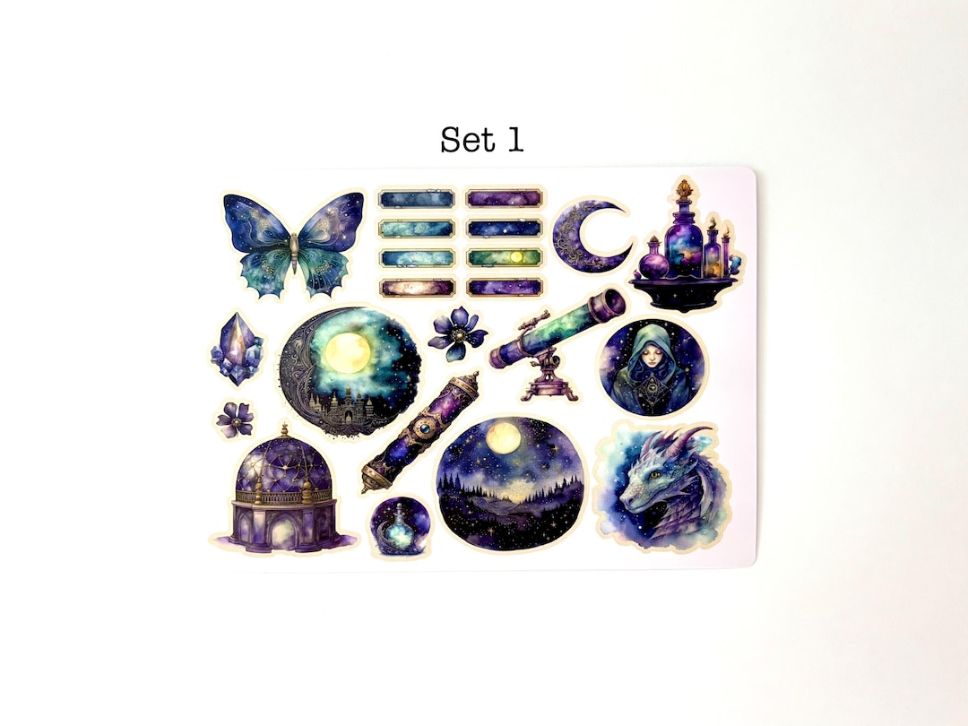 Galaxy Sticker Sheets Moon Junk Journal Stickers Magical Fussy Cuts ...