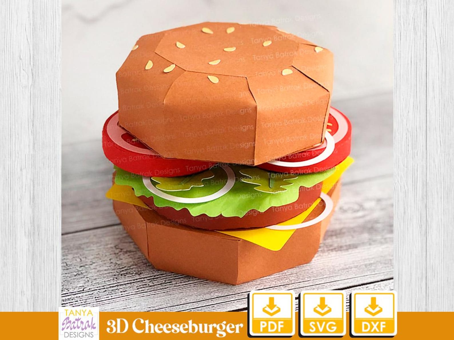 3D Paper Cheeseburger SVG, Printable PDF, Paper Crafts, 3D Paper Craft ...