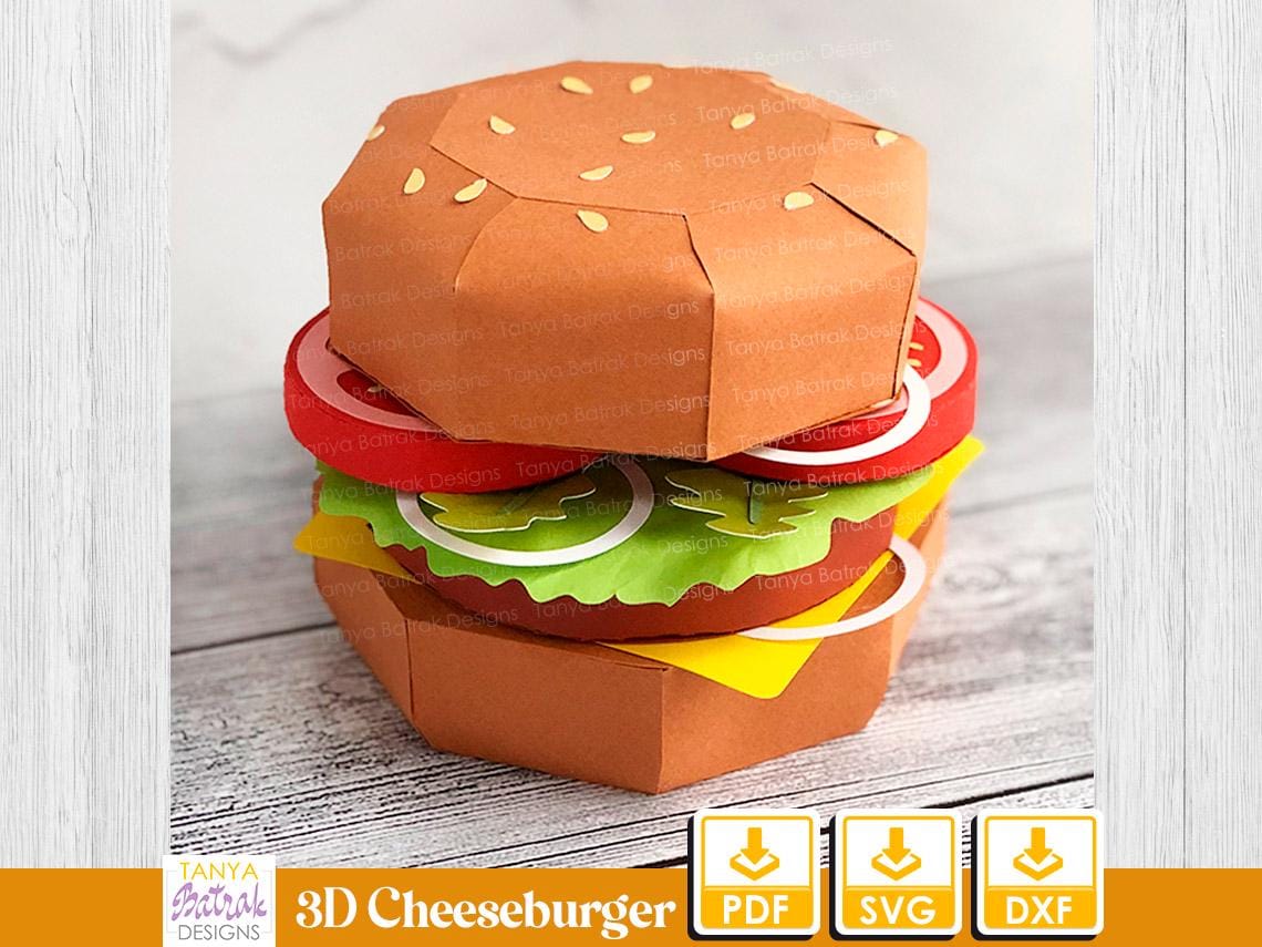 3D Paper Cheeseburger SVG, Printable PDF, Paper Crafts, 3D Paper Craft ...