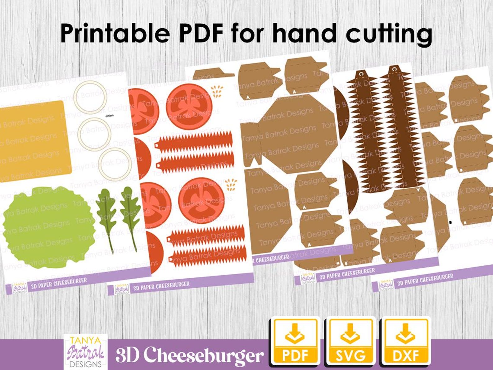 3D Paper Cheeseburger SVG, Printable PDF, Paper Crafts, 3D Paper Craft ...