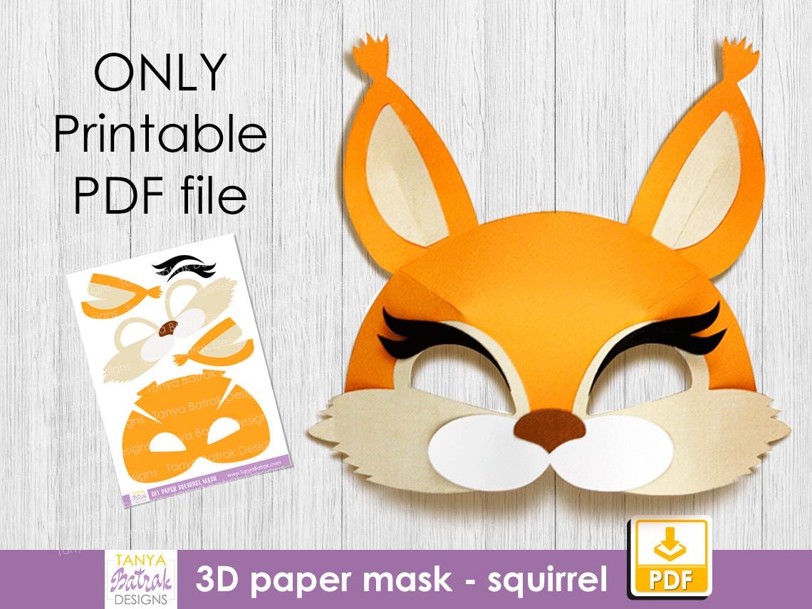 DIY 3D Paper Mask Squirrel, Printable PDF, Printable Paper Mask - Etsy