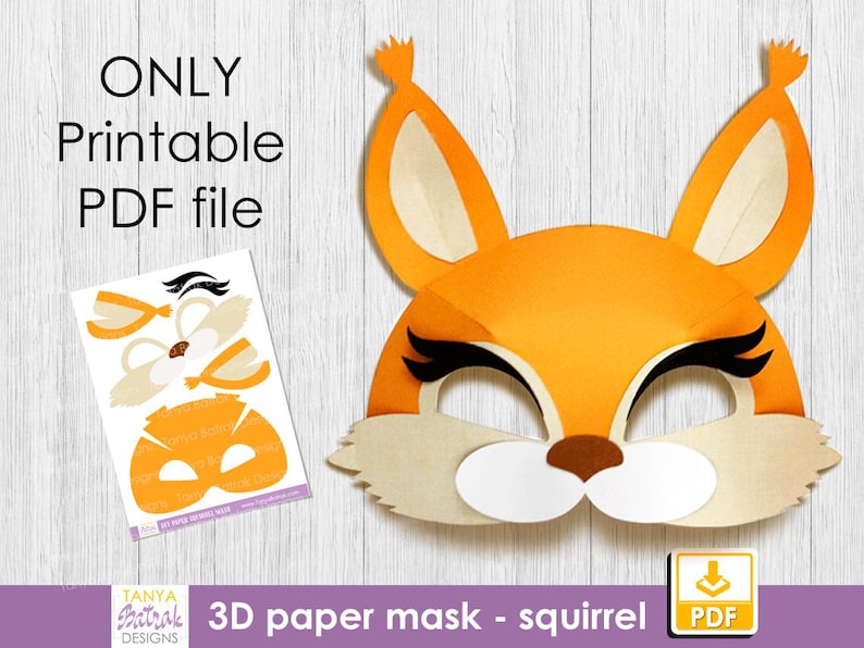 DIY 3D Paper Mask Squirrel, Printable PDF, Printable Paper Mask - Etsy