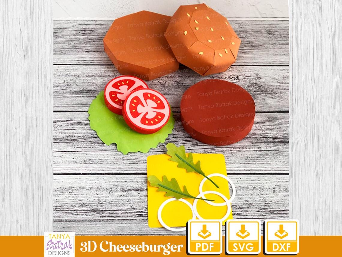 3D Paper Cheeseburger SVG, Printable PDF, Paper Crafts, 3D Paper Craft ...