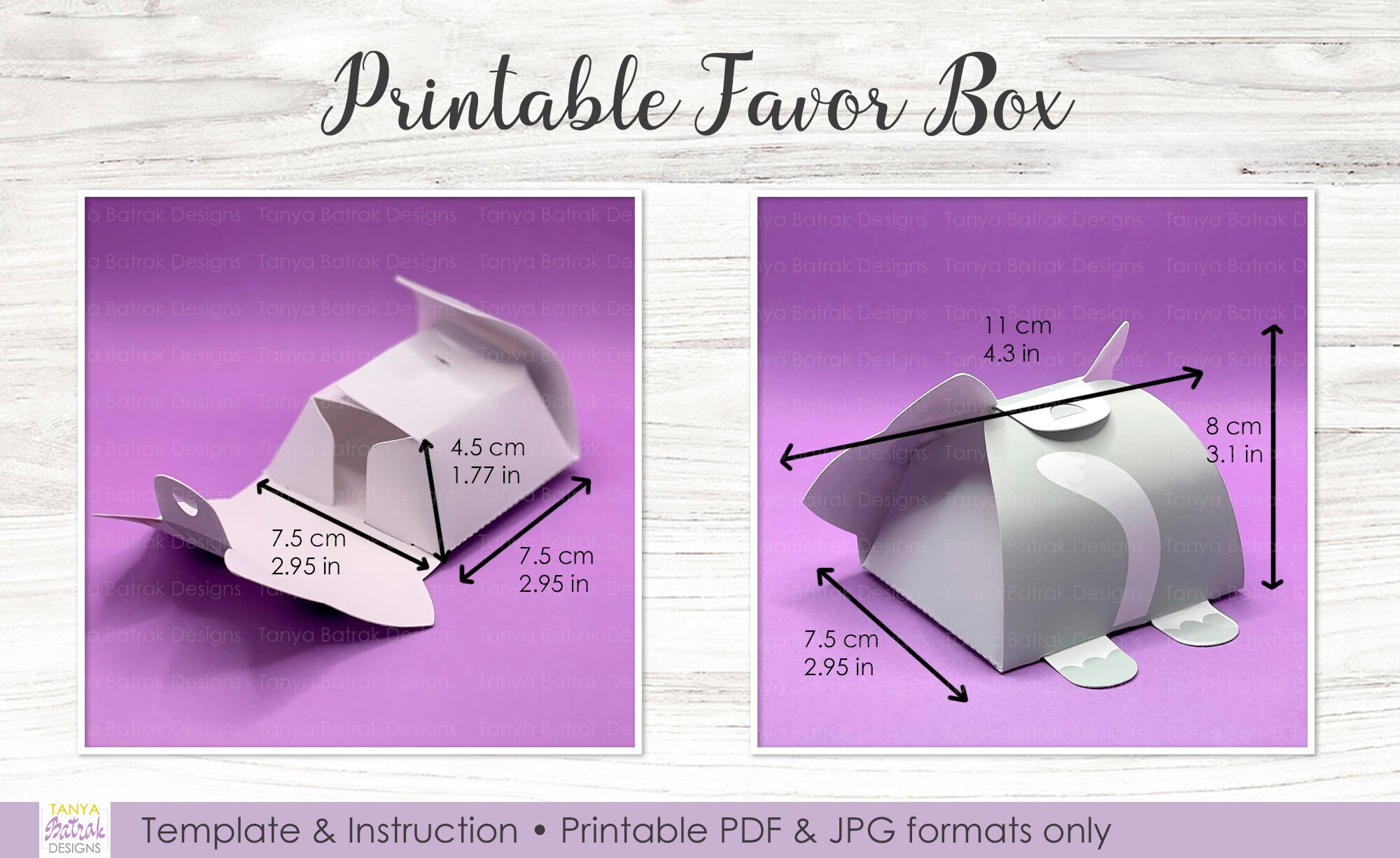 Printable PDF Favor Box Girl Cat With Flowers, Party Printable, PDF ...