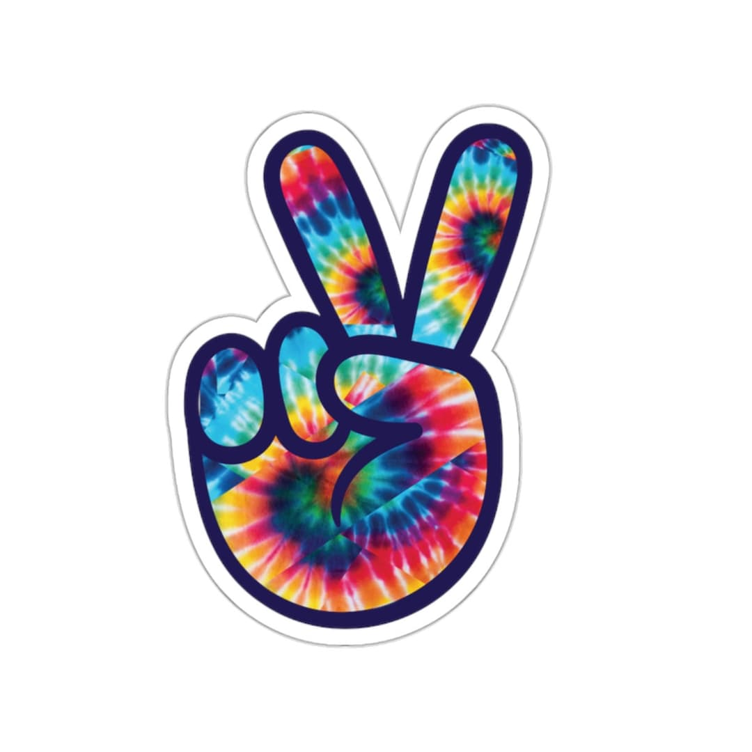 Peace Sign Two Finger Tie Dye Die-cut Stickers Navy Outline - Etsy