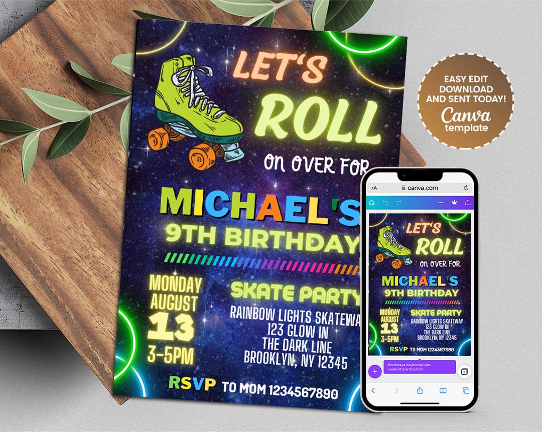 Roller Skate Birthday Invitation | Skate Party Birthday Invitation ...