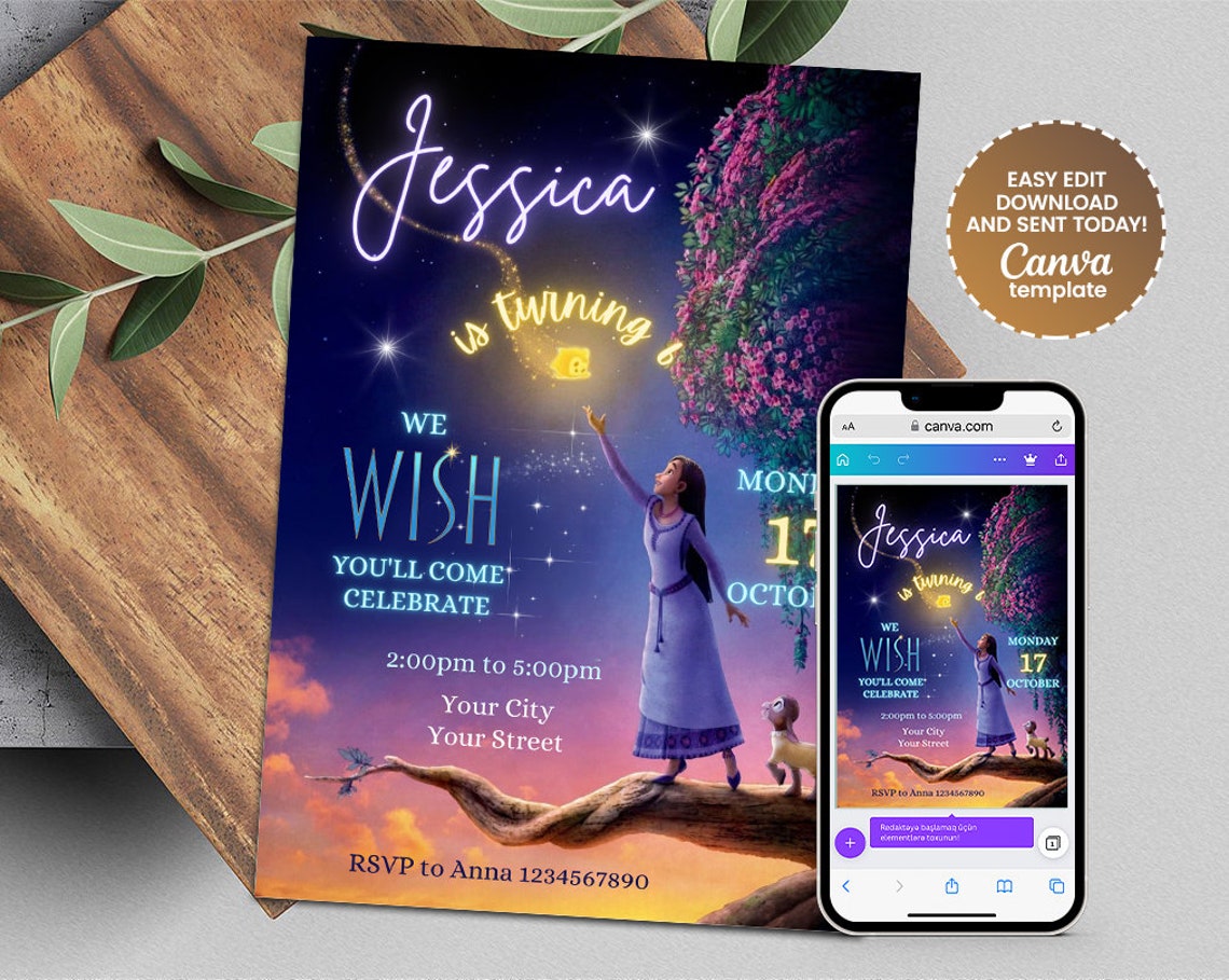 Editable Wish Birthday Party Invitation | Wish Movie Party | Princess ...