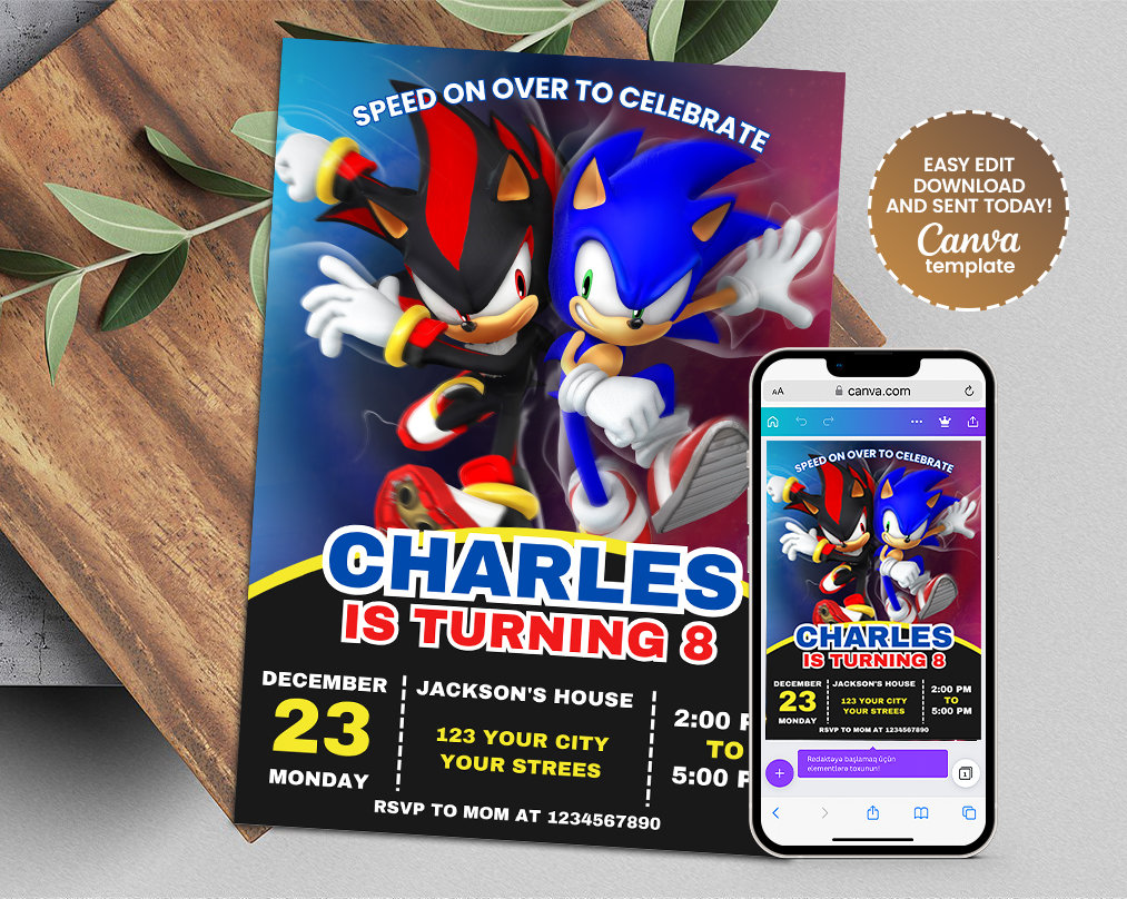 Ultimate Speed Sonic Birthday Invitation | Sonic the Hedgehog Theme ...