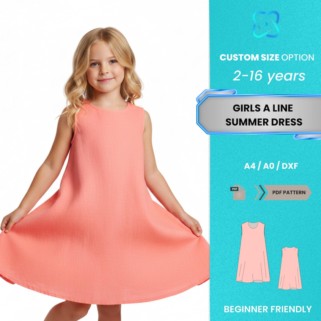 Girls A Line Summer Dress PDF Sewing Pattern | Pink Sleeveless Toddler ...