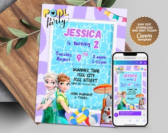 FROZEN Pool Party Olaf Birthday Invitation Summer Birthday Printable ...