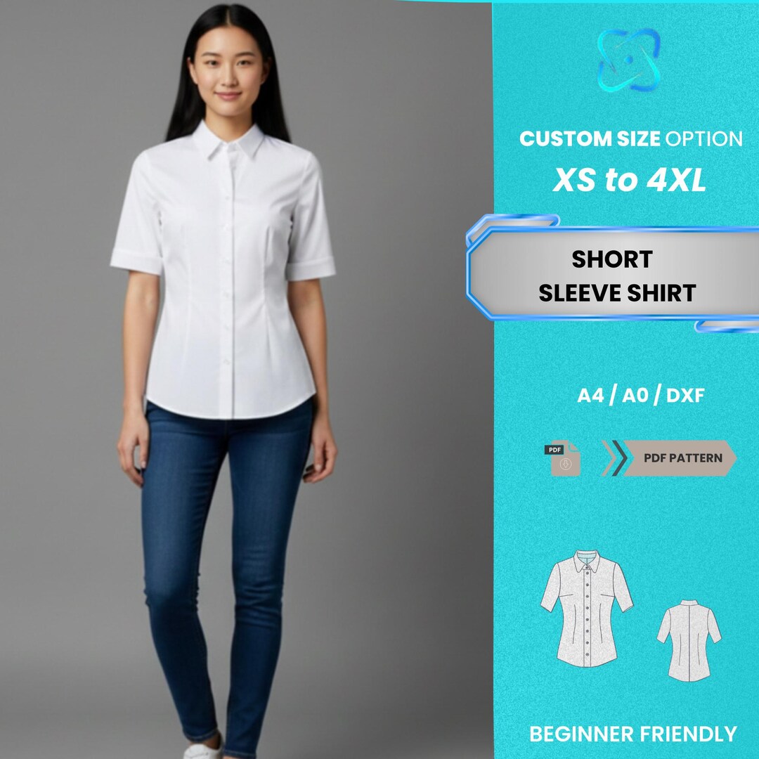 Women's Short Sleeve Shirt PDF Sewing Pattern | Button Down Blouse ...