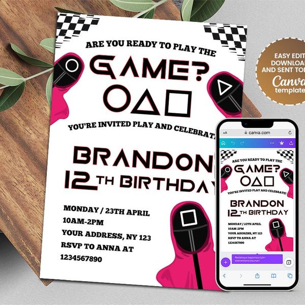 Squidgames Birthday Party Invitation - Etsy