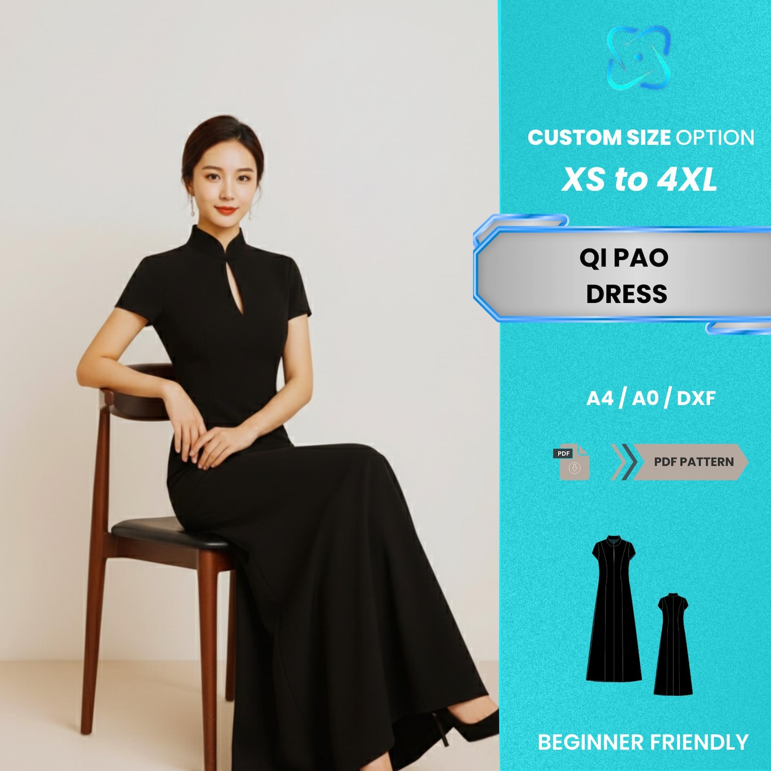 Women's Qi Pao Dress PDF Sewing Pattern | Modern Cheongsam Full Length ...