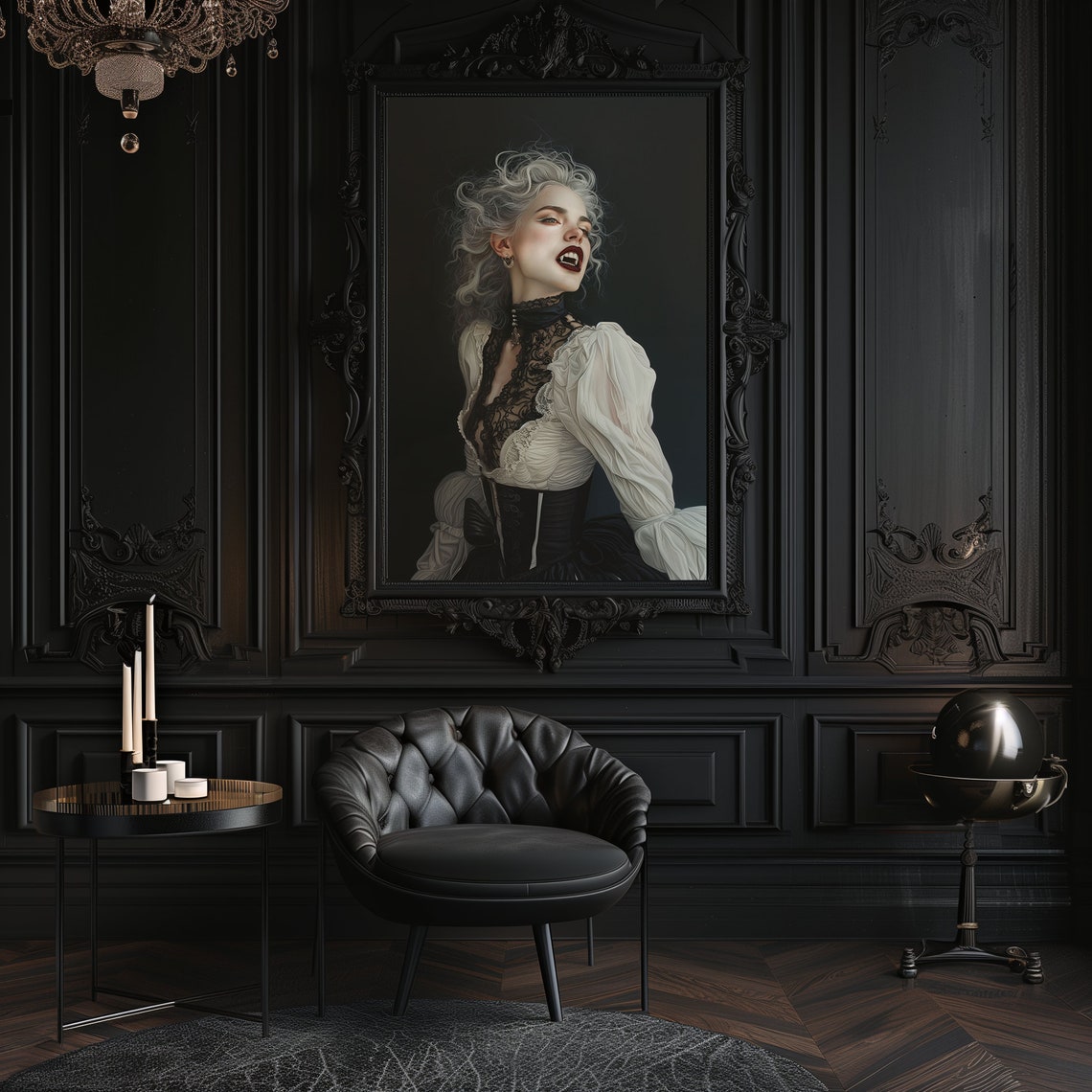 Victorian Gray-haired Vampire Fangs, Dark Academia Vintage Print, Dark ...