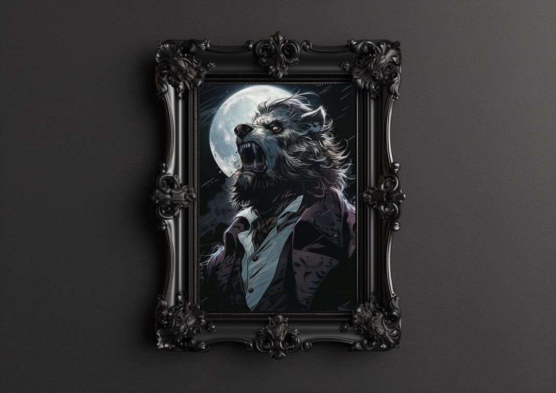 Victorian Male Werewolf and Full Moon, Dark Academia Gothic Oil ...