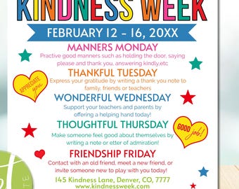 Kindness Week Itinerary Flyer, Diversity Inclusion, Printable Editable ...