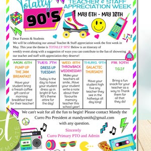 EDITABLE Teacher Appreciation Week Itinerary, Retro Throwback 80s 90s ...