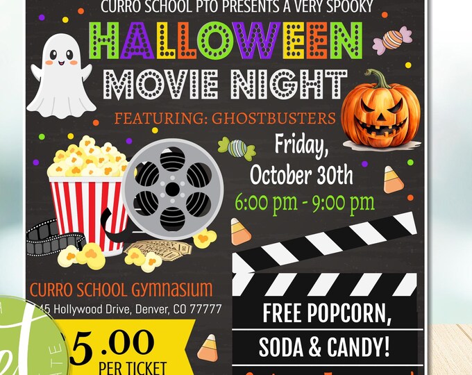 Editable Halloween Movie Night Flyer: School Fundraiser Event (digital ...
