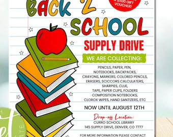 School Supply Drive Flyer, Printable PTA PTO Flyer, School Supplies ...