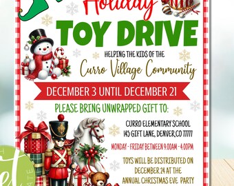 Holiday Toy Drive Flyer, Christmas School Church Pto Pta, Holiday ...
