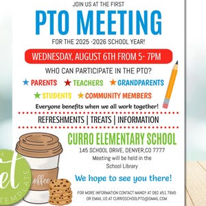 Editable School PTO Membership Drive Flyer, Annual PTA, PTO Meeting ...