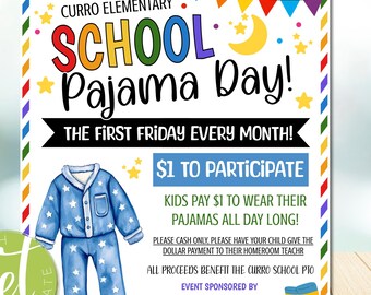 Editable School Pajama Day Flyer, School Spirit Party, Kids Elementary ...