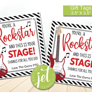 Editable You're a Rockstar School Pto Pta, Appreciation Gift Tags ...