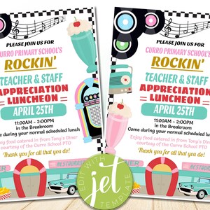 EDITABLE 50's Diner Theme Appreciation Party Invite, Thank You Staff ...
