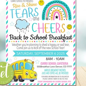 Editable Tears and Cheers Breakfast, Printable PTA PTO Flyer Invite ...