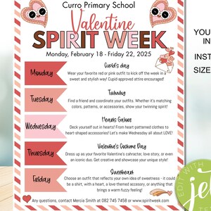 EDITABLE Retro Valentine Spirit Week Flyer Jettemplate Template, School ...