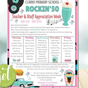 EDITABLE 50s Diner Theme Teacher Appreciation Week Itinerary, Retro ...