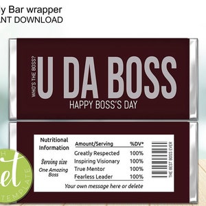 Editable Boss’s Day Candy Bar Wrapper Gift, Candy Wrapper, Boss ...