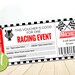 Printable Racing Ticket Template, Track Experience Day Ticket, Driving ...