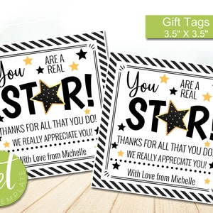 Editable Appreciation Gift Tags, You Are a Star, Teacher Appreciation ...