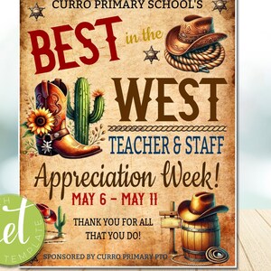 Editable Western Theme Teacher Appreciation Week Printable Welcome Sign ...