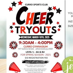 Editable Cheer Tryout Flyer Template, Cheerleading Team Tryouts ...